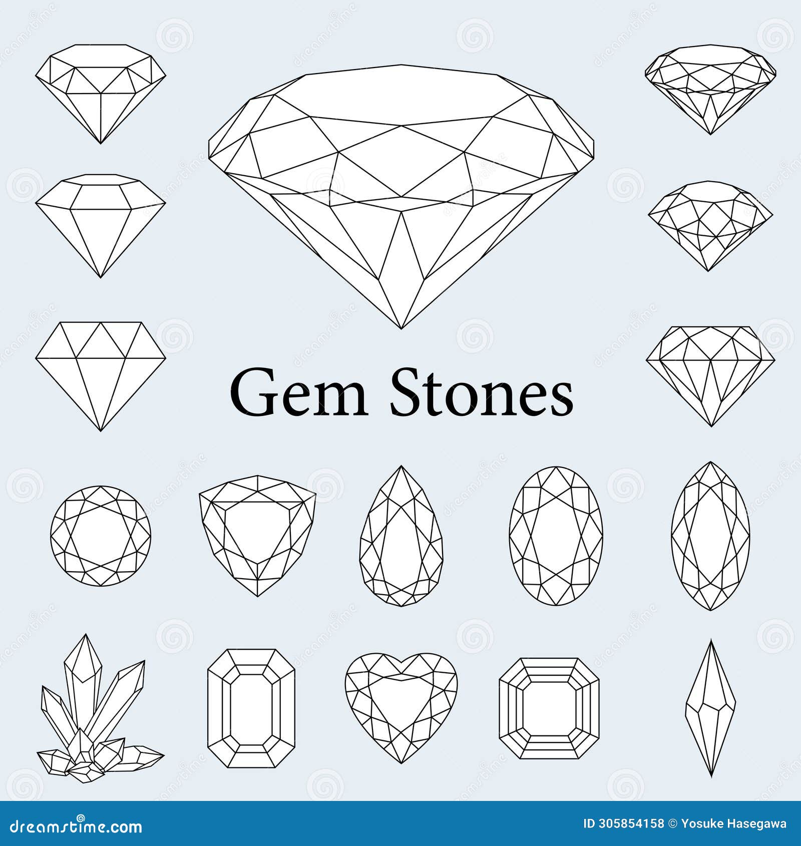 Gem Stone Line Drawing Icon Set, Vector Illustration Stock Illustration ...