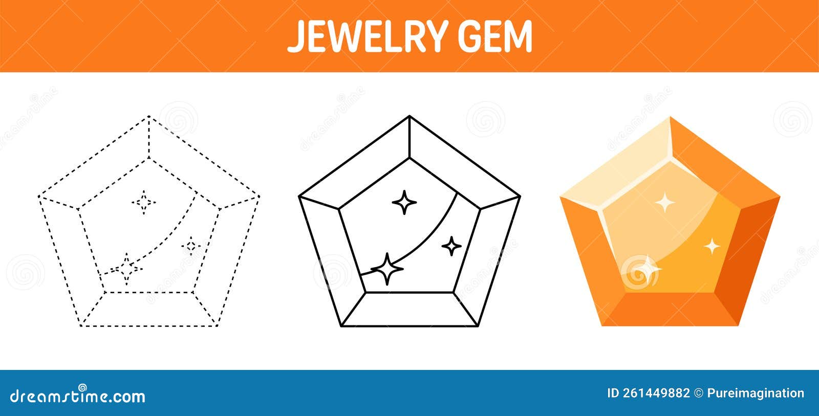 Gem Tracing and Coloring Worksheet for Kids Stock Vector - Illustration ...