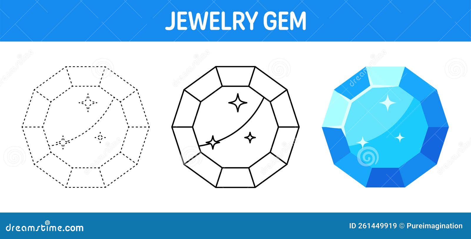 Gem Tracing and Coloring Worksheet for Kids Stock Vector - Illustration ...