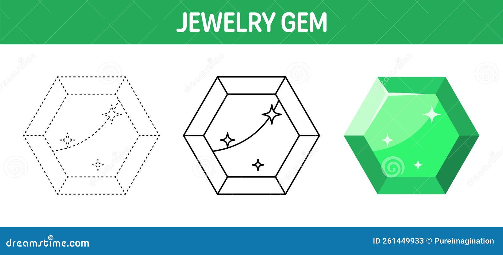 Gem Tracing and Coloring Worksheet for Kids Stock Vector - Illustration ...