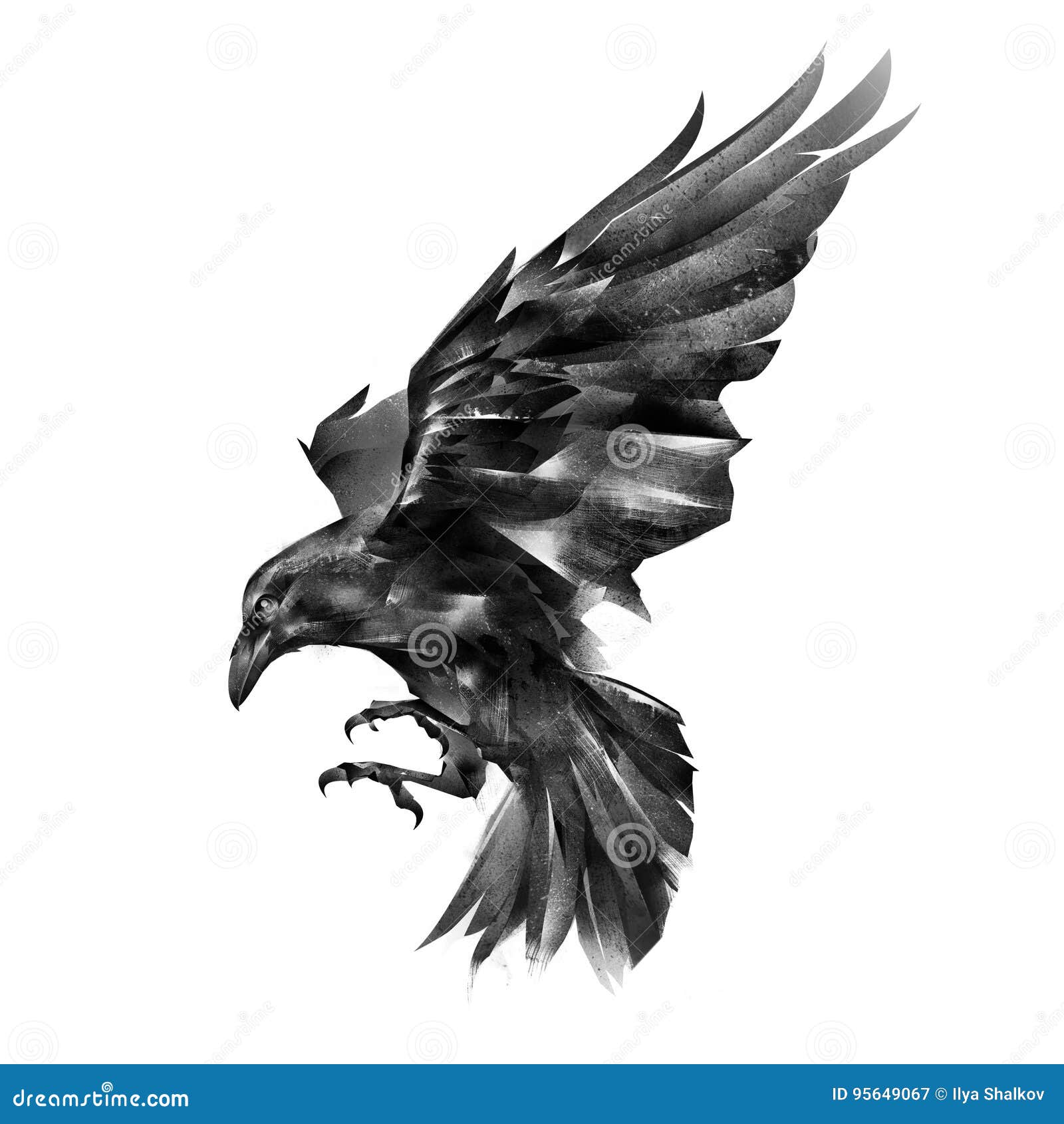 Gemalter Rabe Auf Einem Weißen Hintergrund Stock Abbildung ...