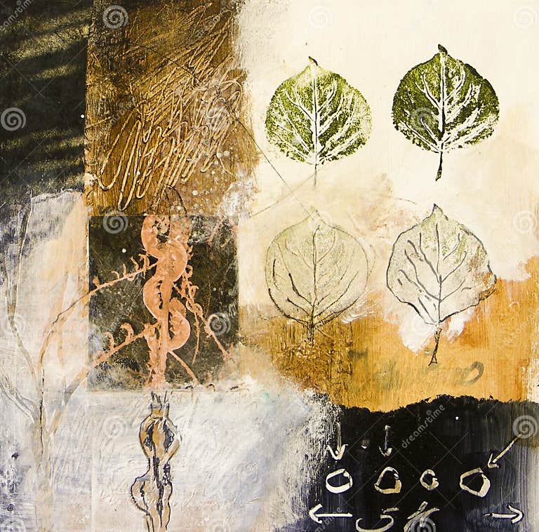 Gemengde Media Samenvatting Met Bladvormen Stock Foto - Image of ...