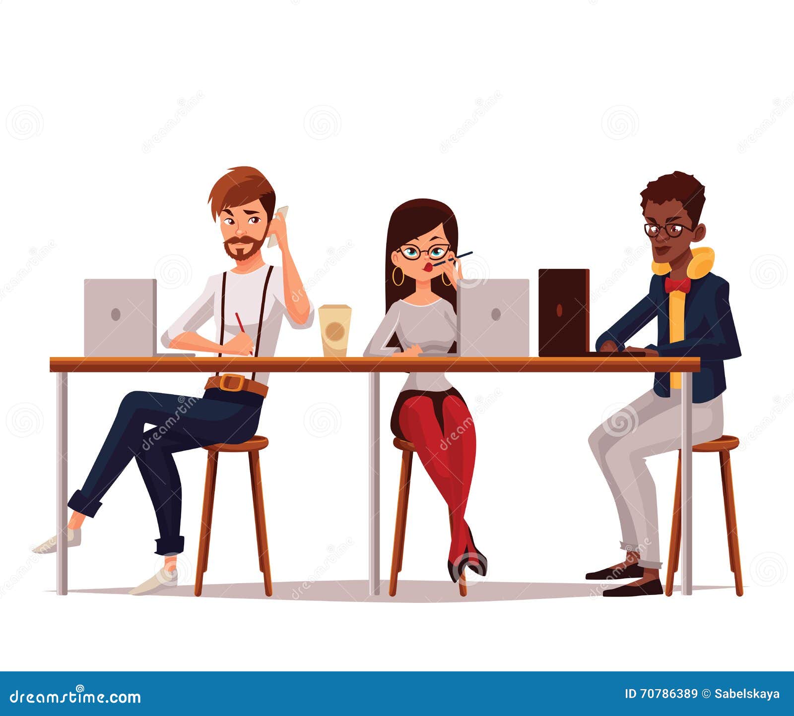 Gemensamt Arbete I Coworking Mitt Vektor Illustrationer - Illustration ...