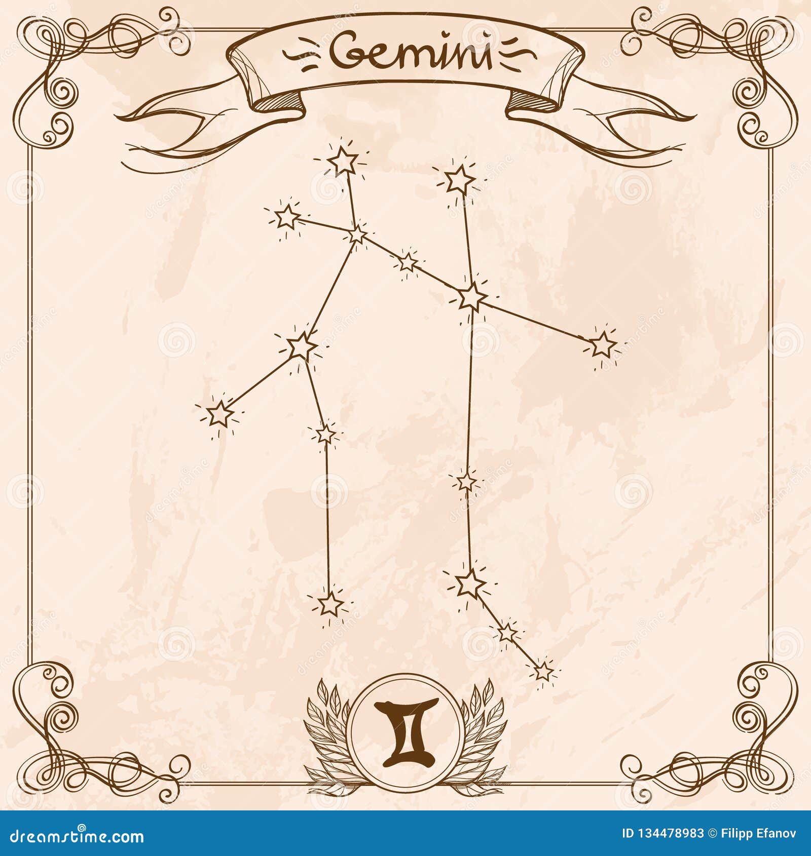 Gemini Constellation Vintage Symbol. Schematic Representation of the ...