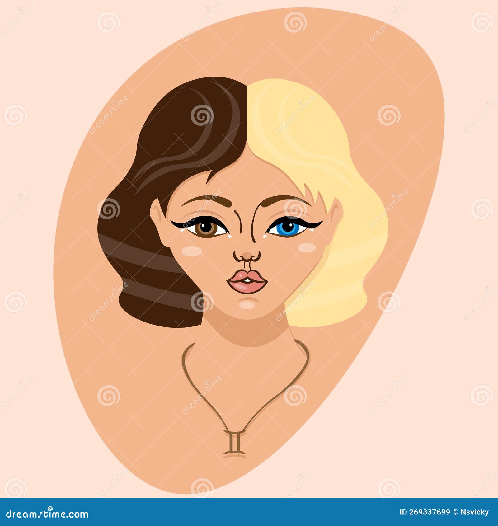 Beautiful Face of Gemini Woman Zodiac Sign. Horoscope Symbol Stock ...