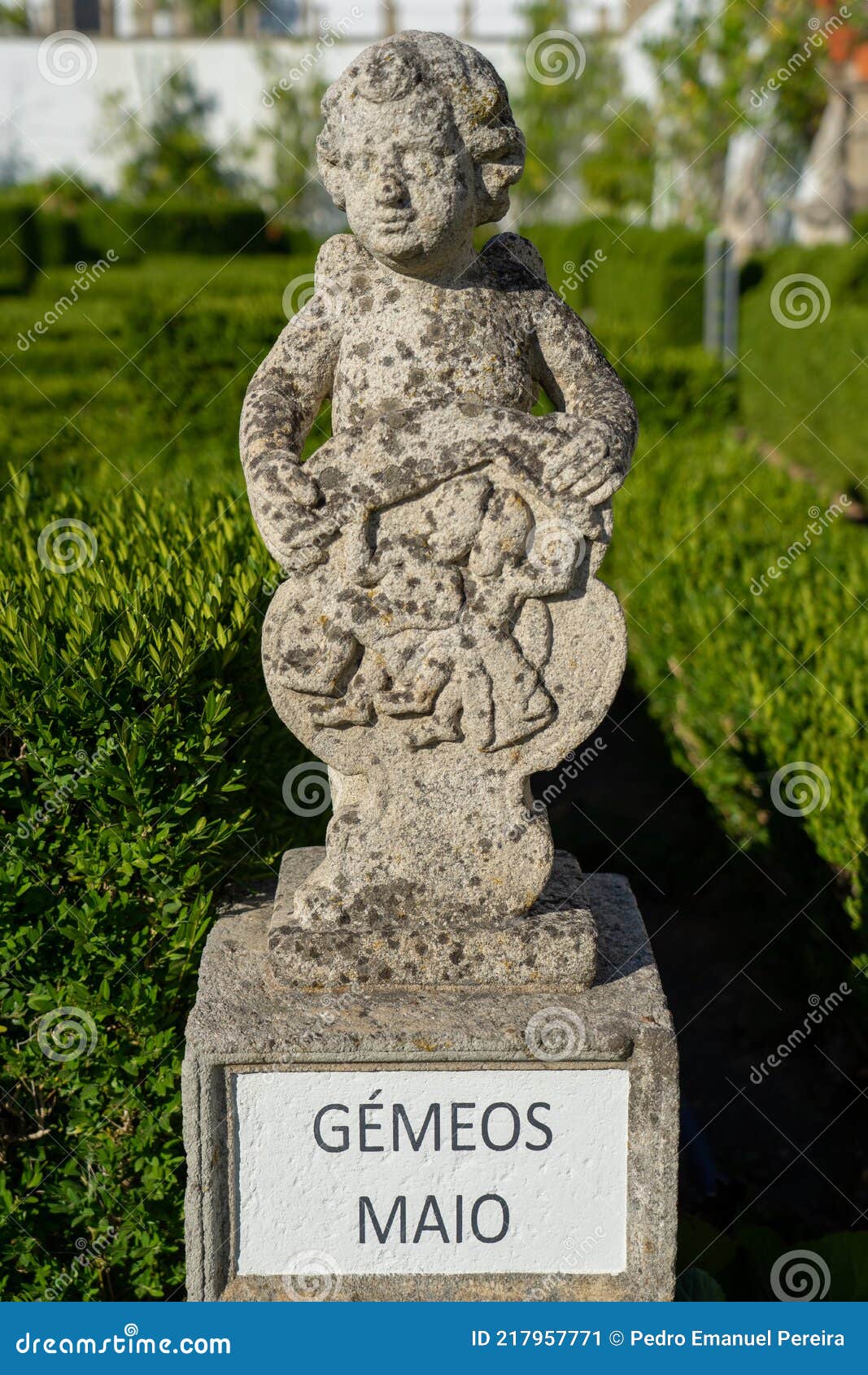 Gemini Sign Represented by Stone Statue. Episcopal Garden of Castelo ...