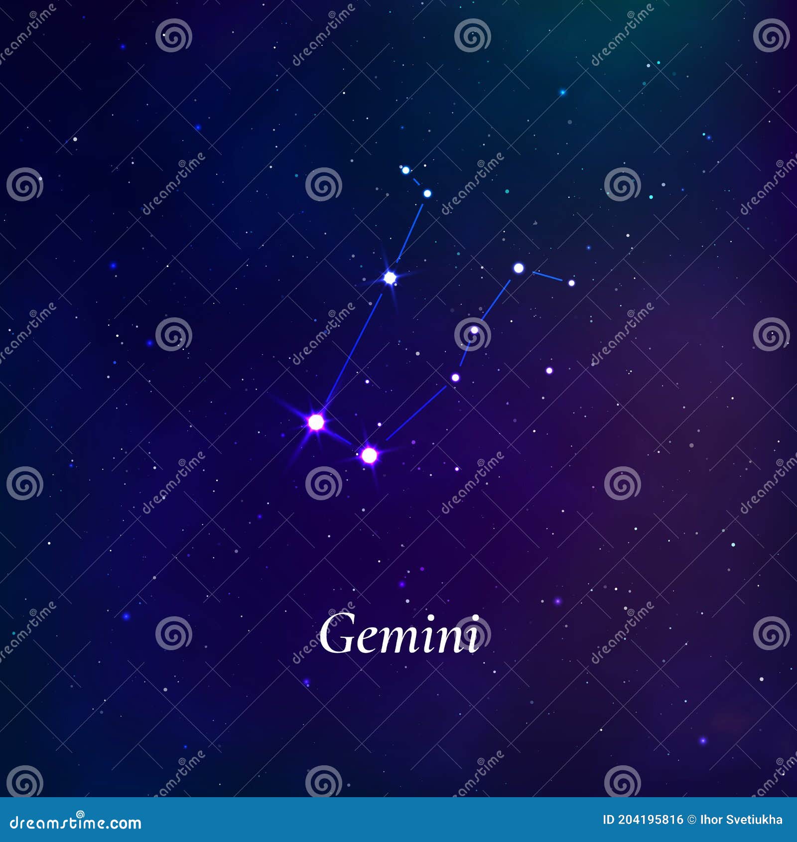 Gemini Sign. Stars Map Of Zodiac Constellation On Dark Blue Background ...