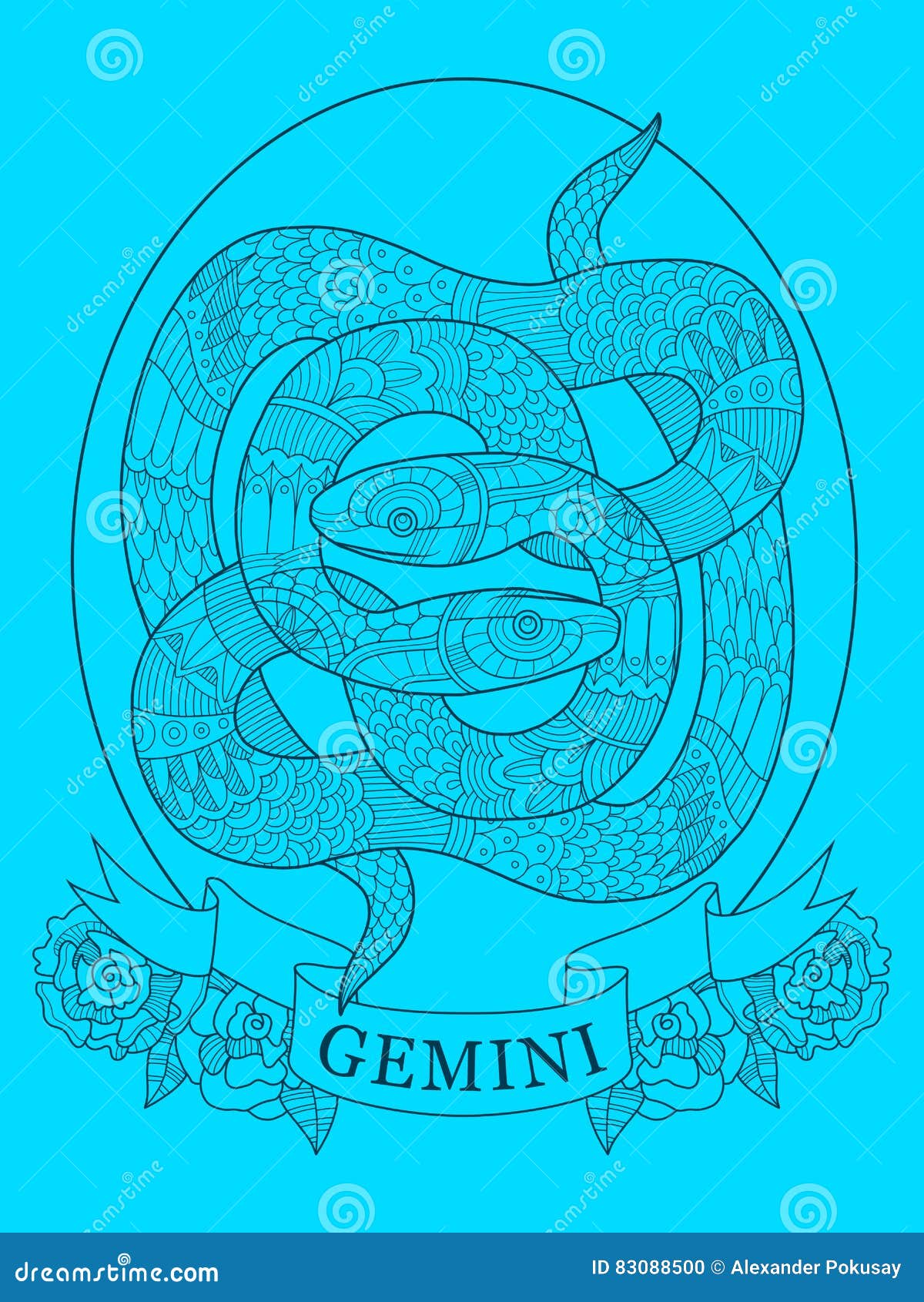 Gemini Zodiac Sign Color Drawing Vector Stock Vector - Illustration of ...