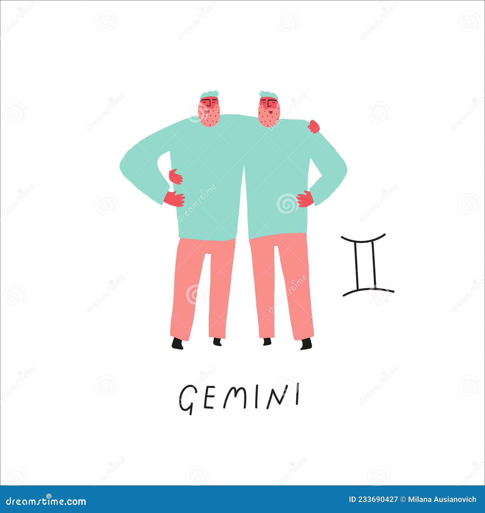 Gemini Zodiac Sign Icon. Vector Twins Men Stock Vector - Illustration ...