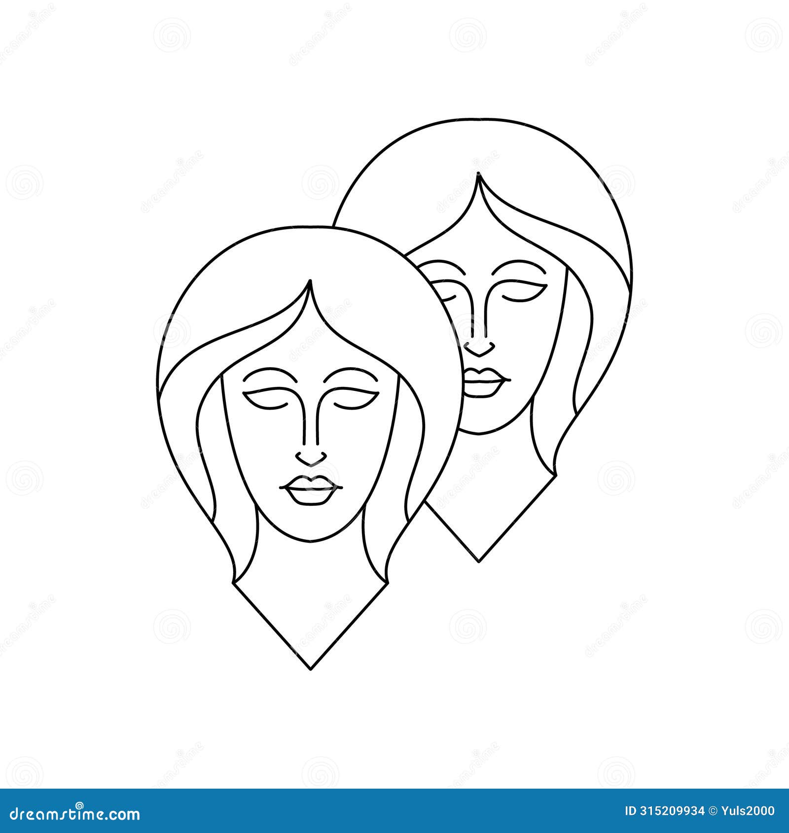 Gemini Zodiac Sign in Line Art Style Stock Vector - Illustration of ...