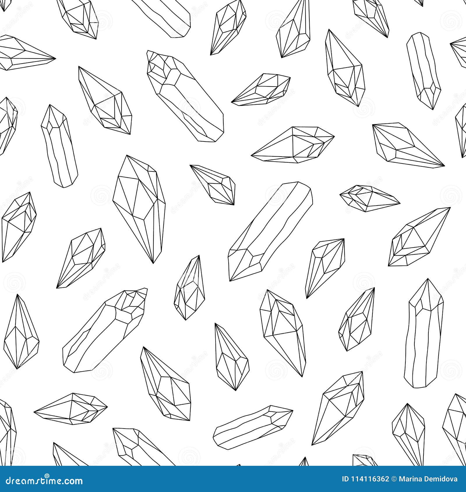 Gems, Crystals Black and White Pattern Vector Stock Vector ...