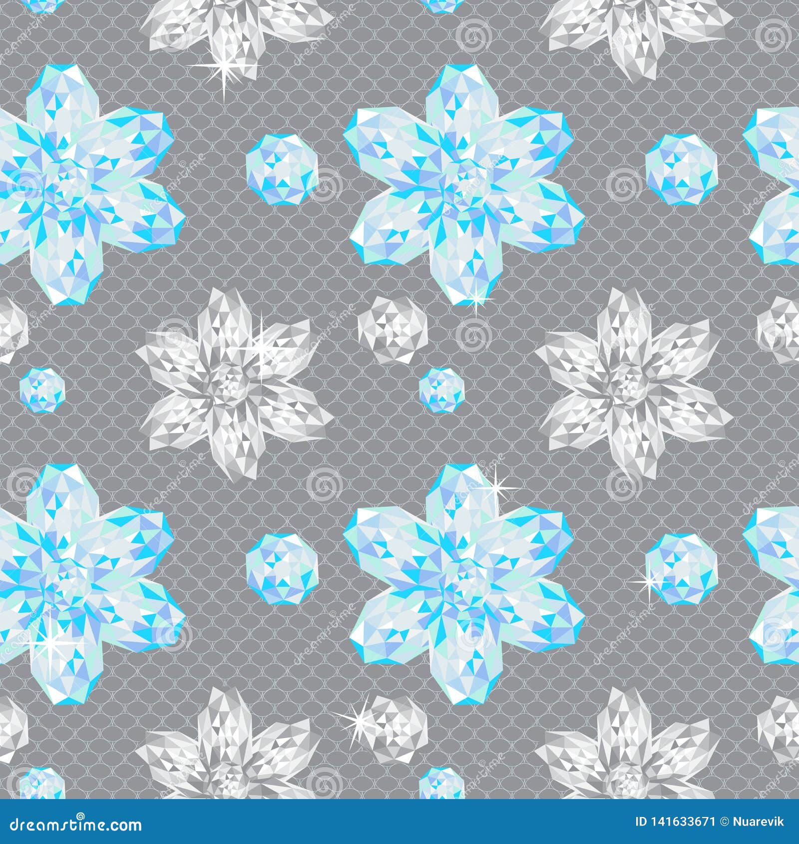 Gems Flowers on Lace Background Seamless Pattern Stock Illustration ...