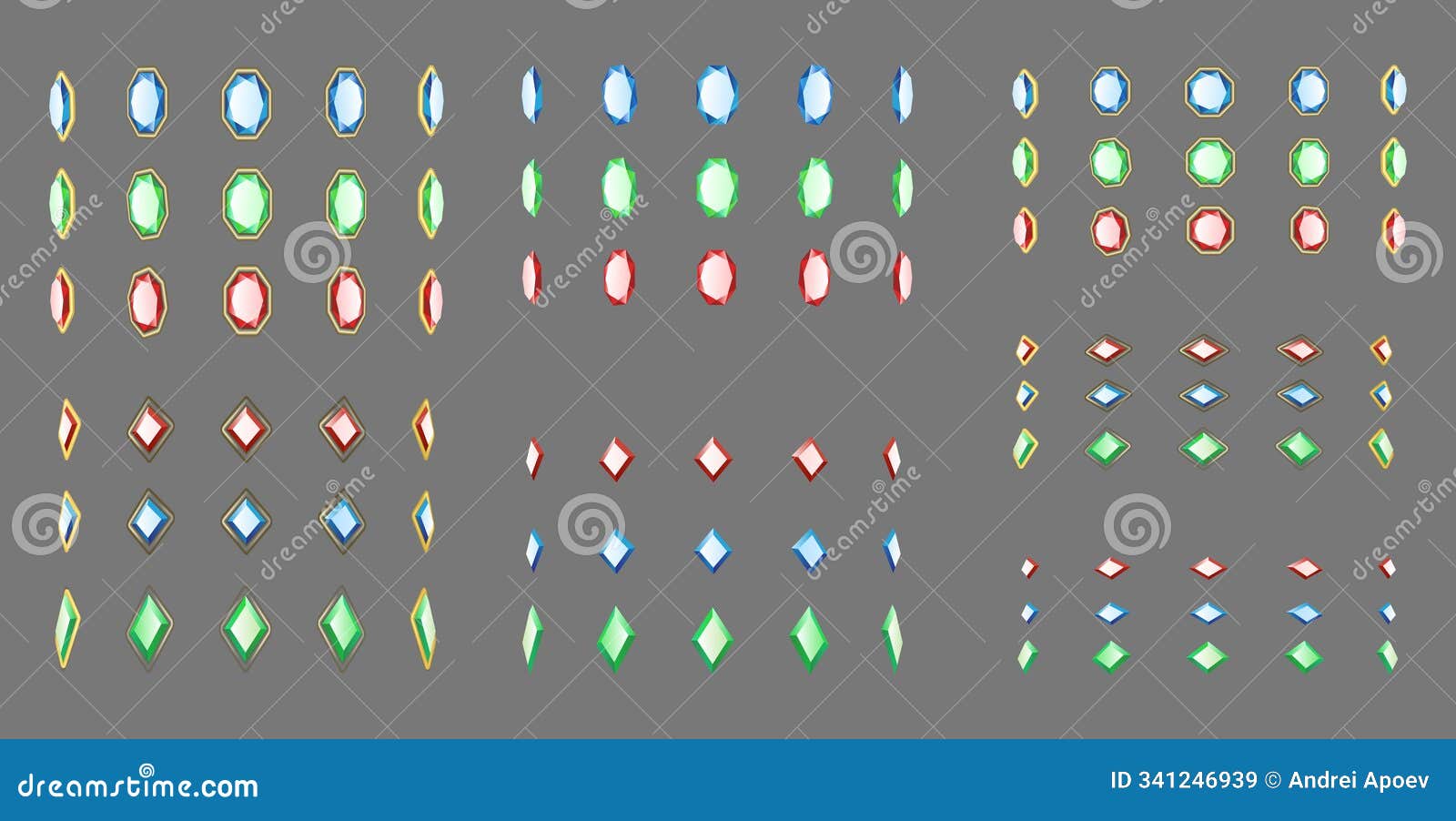 Gemstones in Rotating Pattern Realistic Illustration Set Stock ...