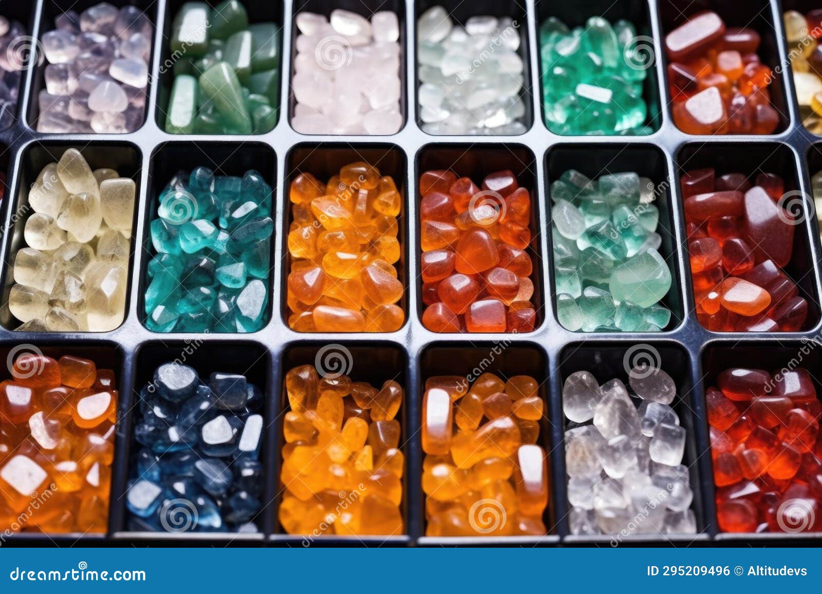 Gemstones in Trays Separated by Size and Color Stock Photo - Image of ...