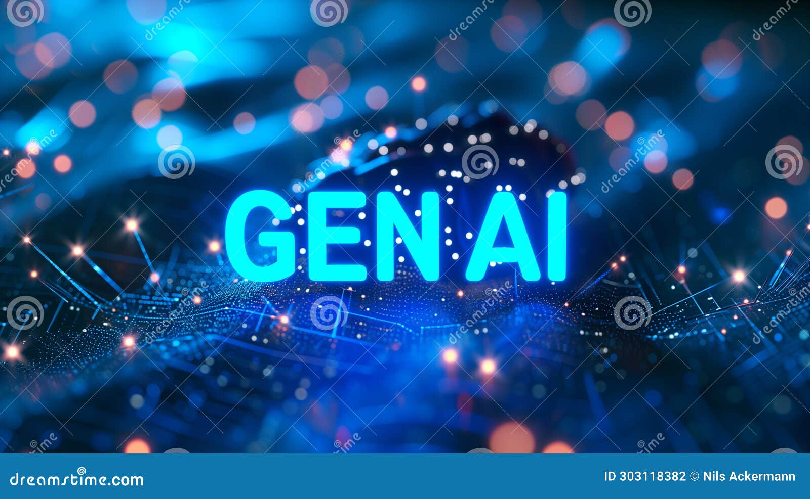 Gen AI Generative AI Text and Background with Neural Network and ...