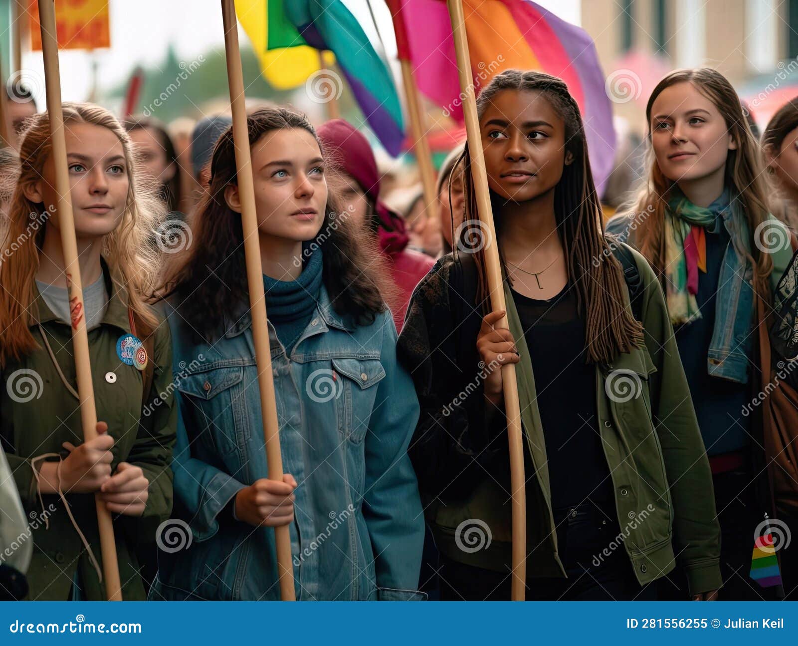 Gen Z Activists Protest Climate Change with Signs Stock Illustration ...