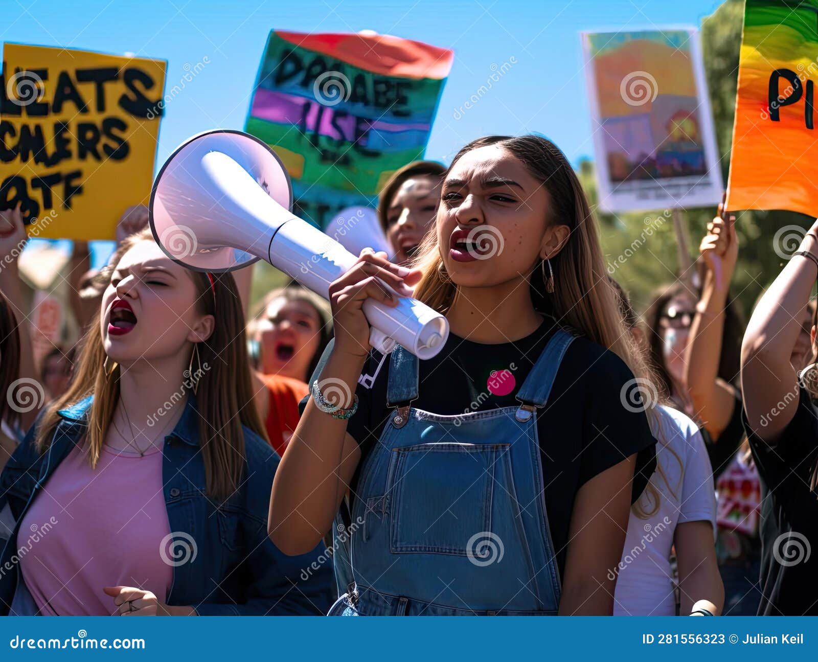 Gen Z Activists Protest Climate Change with Signs Stock Illustration ...