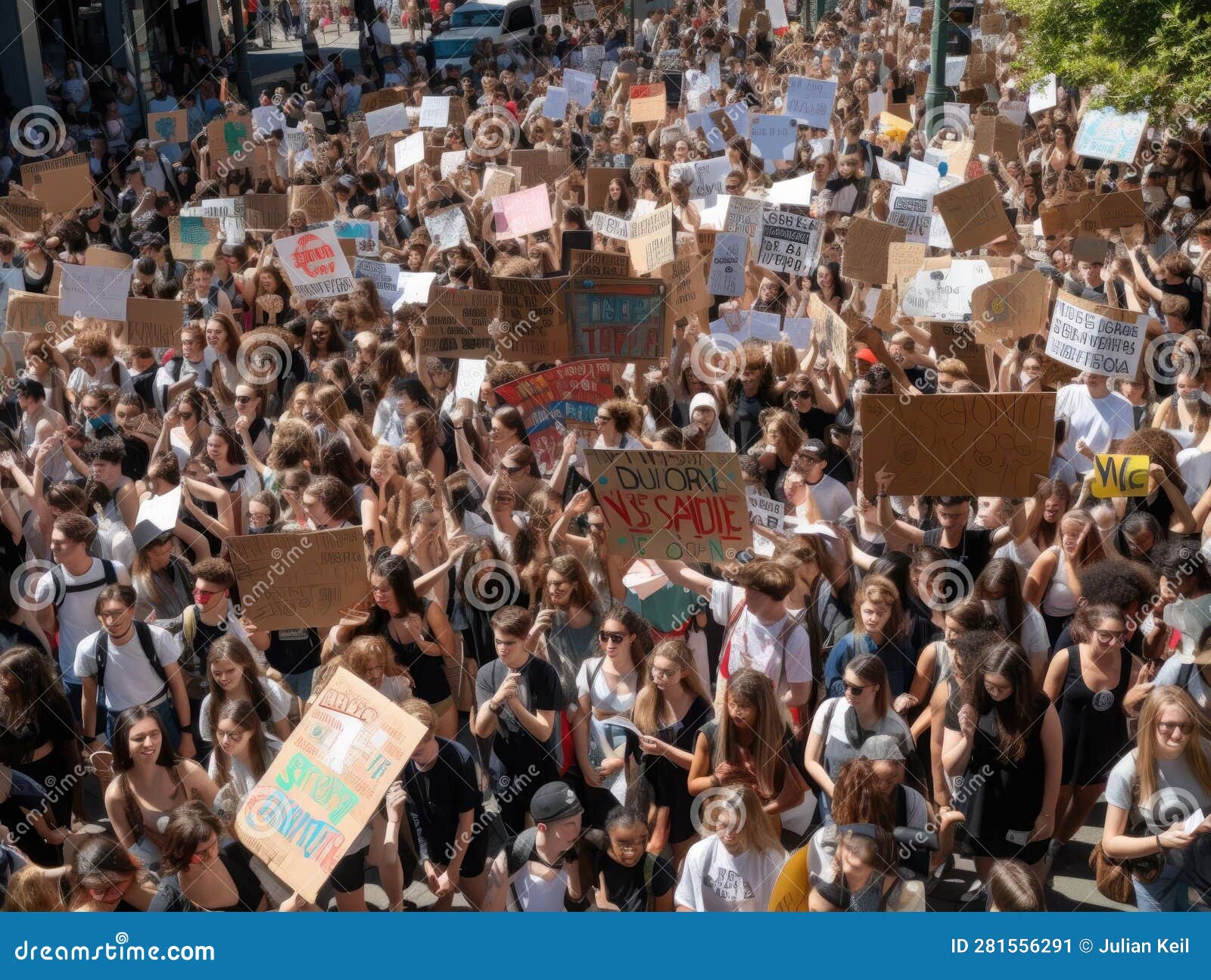 Gen Z Protestors Demand Climate Justice with Signs Stock Illustration ...