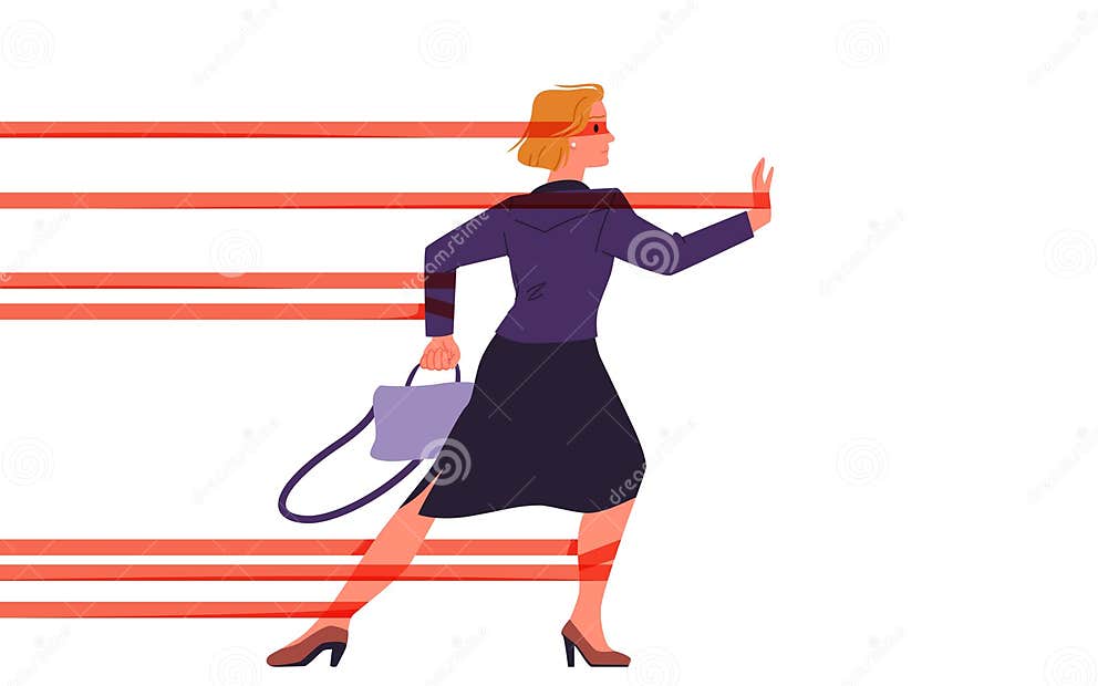 Gender Barrier To Career As Businesswoman Woman Struggling Against