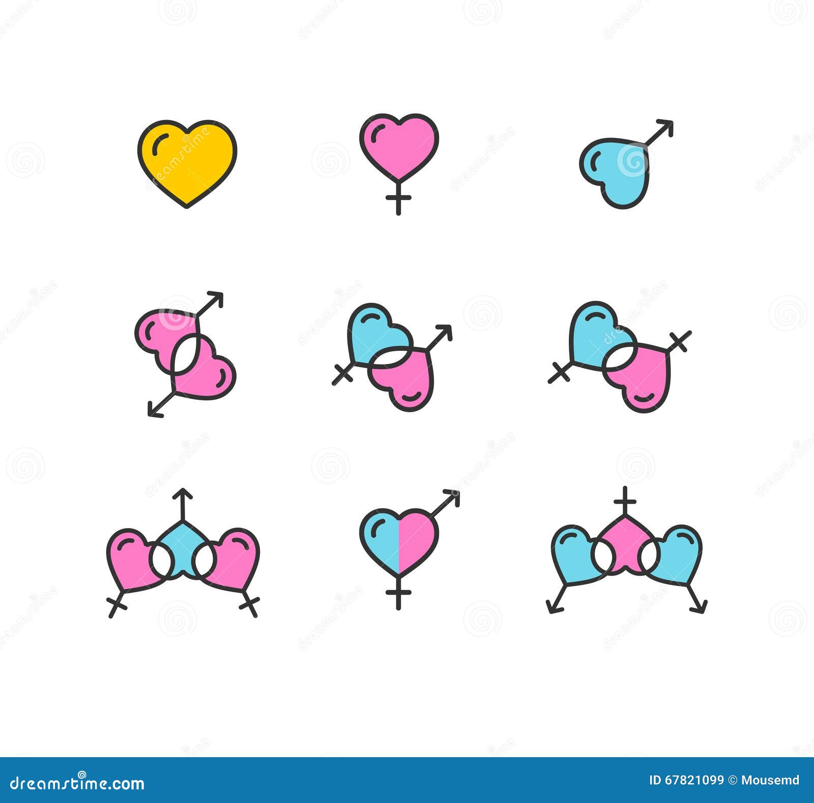 Gender Color Icon Set. Shape Heart Stock Vector - Illustration of group ...