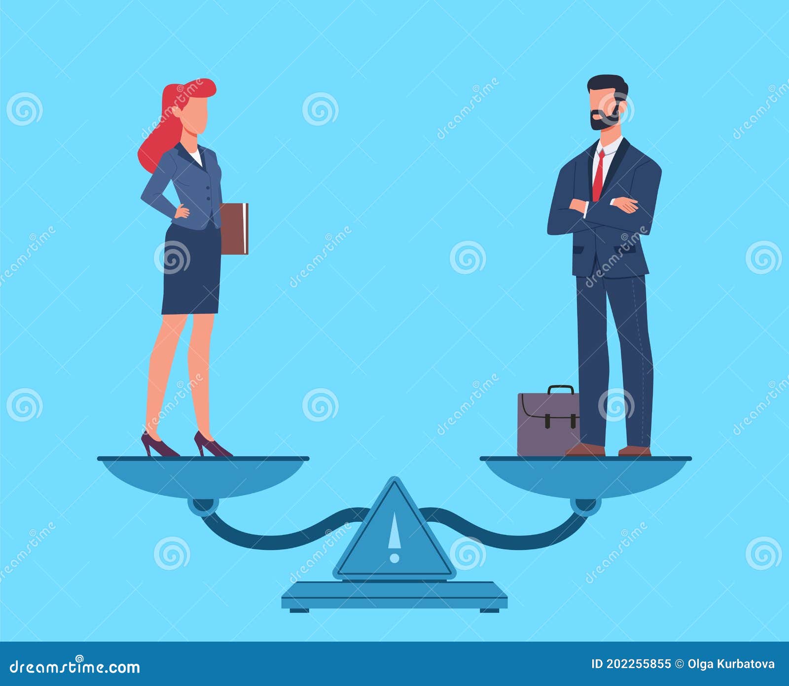 Gender Equality Man And Woman In Business Suits Standing On Scales In
