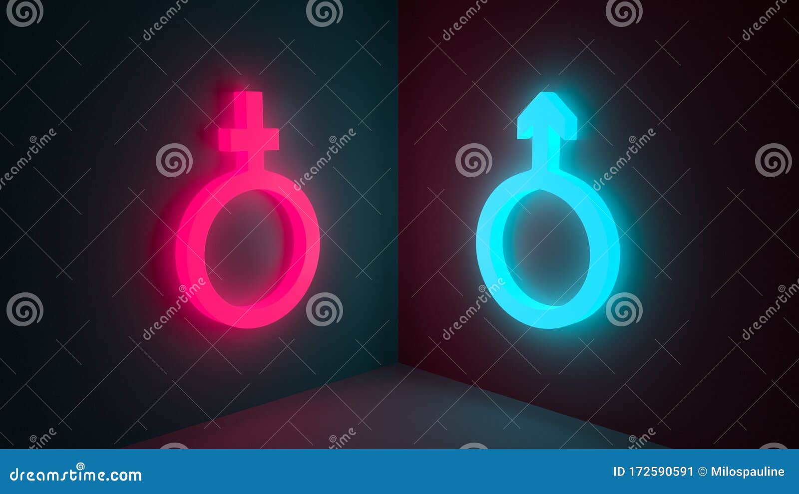 Gender Symbols. Neon Lights and Black Background. 3D-rendering Stock ...