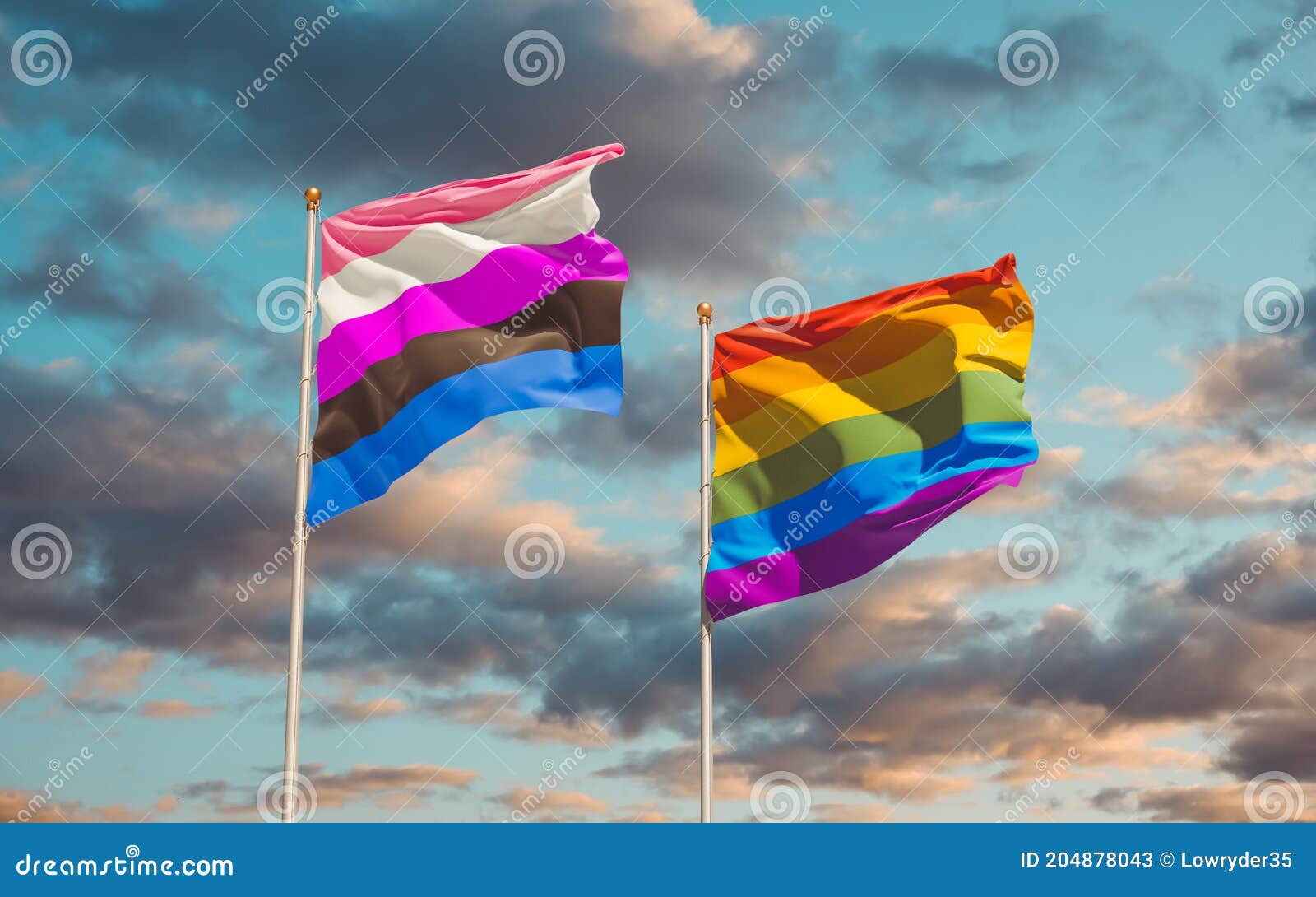 Genderfluidity Pride-flag Waving In The Wind At Cloudy Sky. Freedom And ...