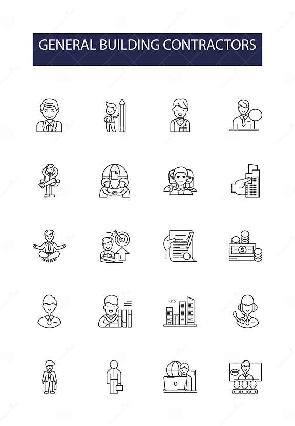 General Building Contractors Line Vector Icons and Signs. Contractor ...