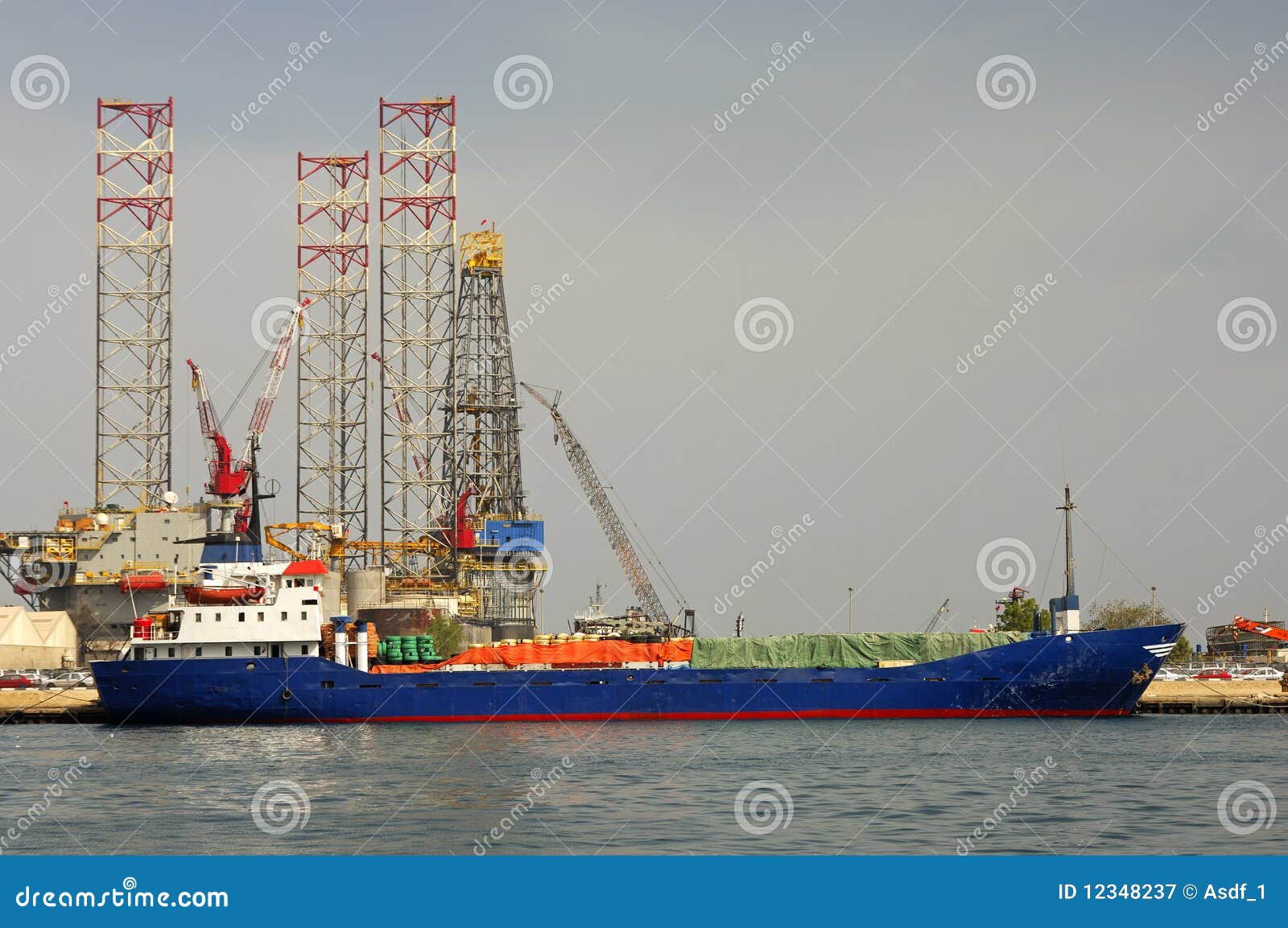 General Cargo Ship At Grain Terminal Before Loading Operations Royalty ...