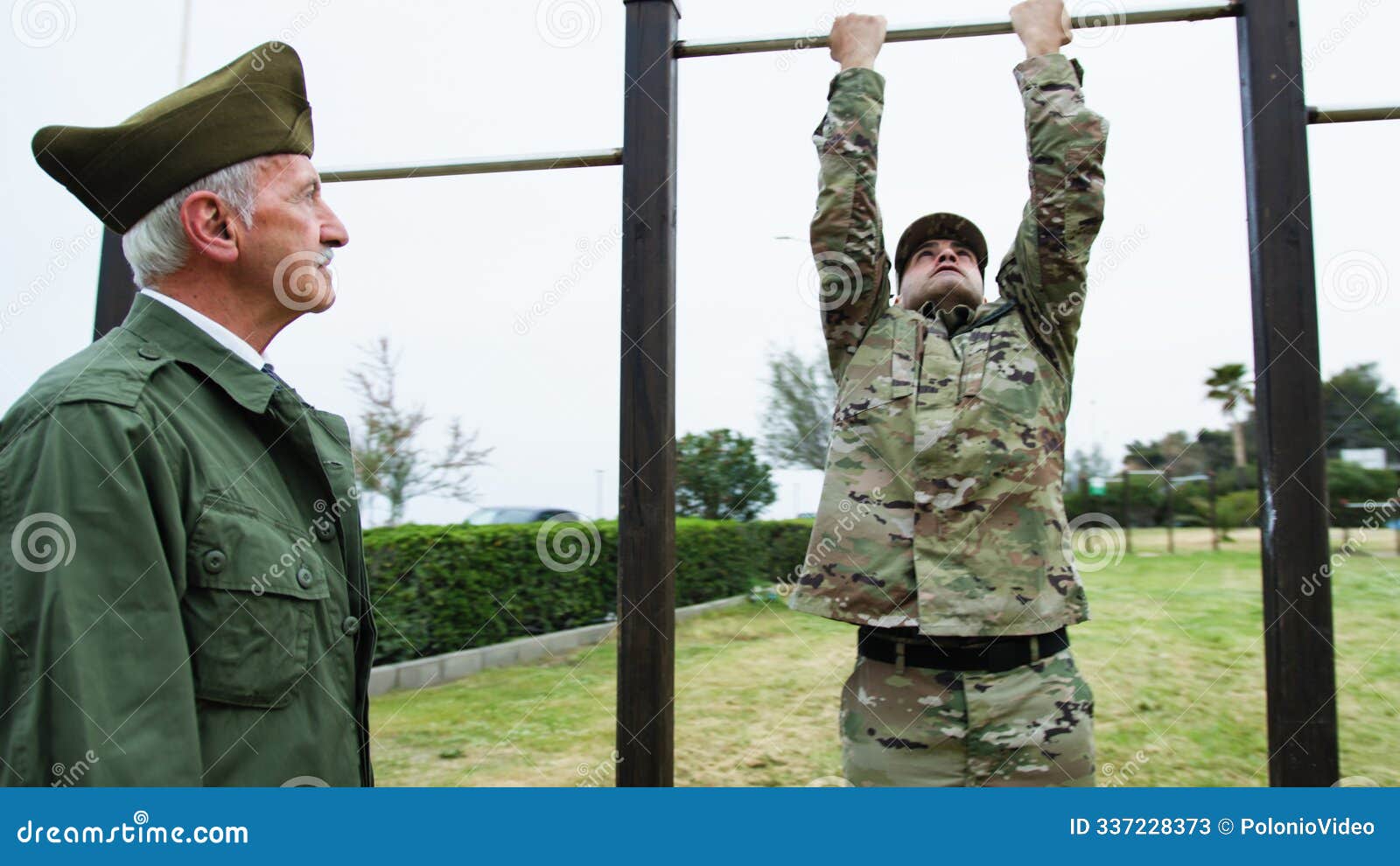General Checks the Physical Test of the Military Cadet with Pull-ups ...