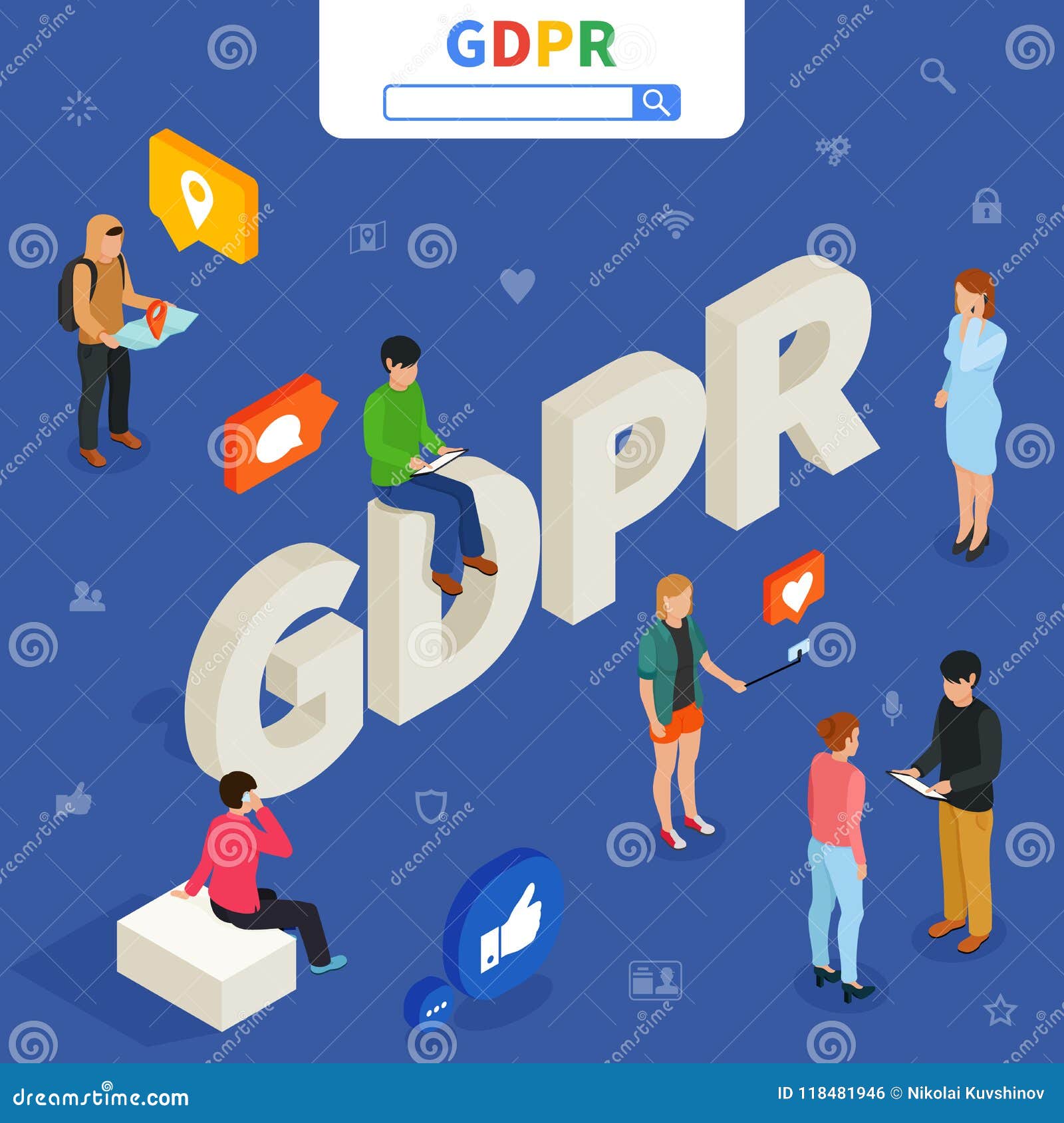 GDPR Law Isometric People Concept. Small Men Big Letters Flat 3D Like ...