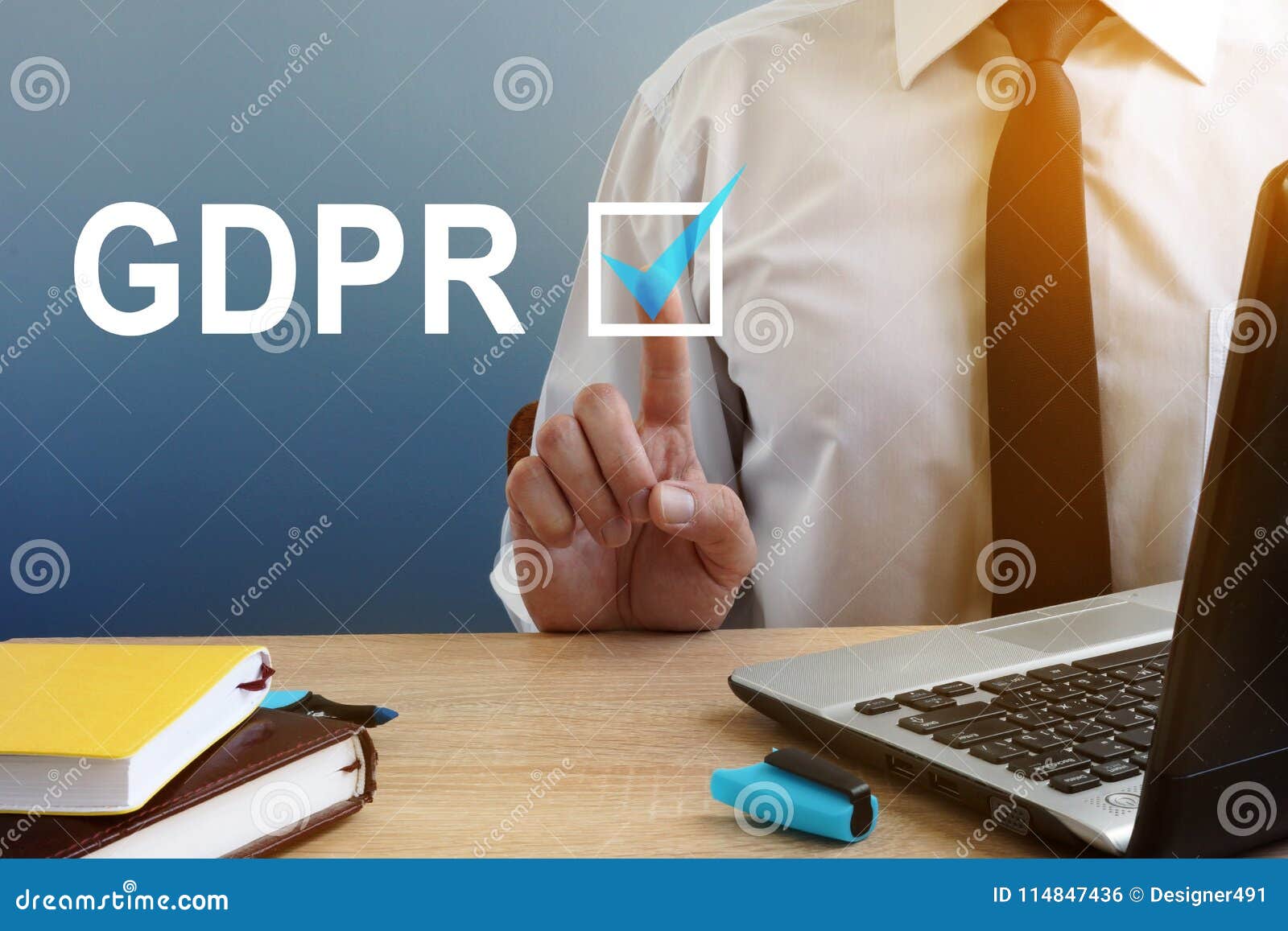 The General Data Protection Regulation GDPR. Man Pressing the Button ...