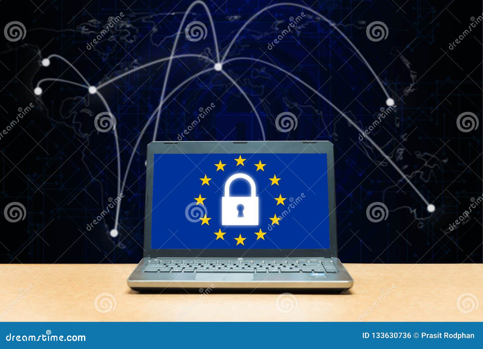 General Data Protection Regulation - Laptop on a Table, Blue Screen ...