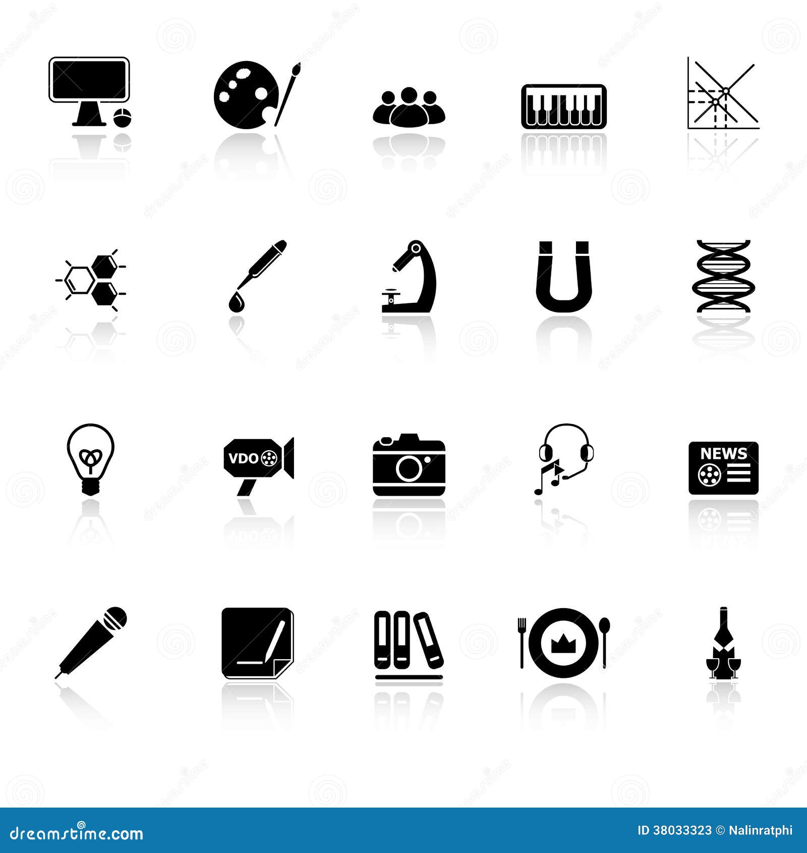 General Learning Icons with Reflect on White Backg Stock Vector ...