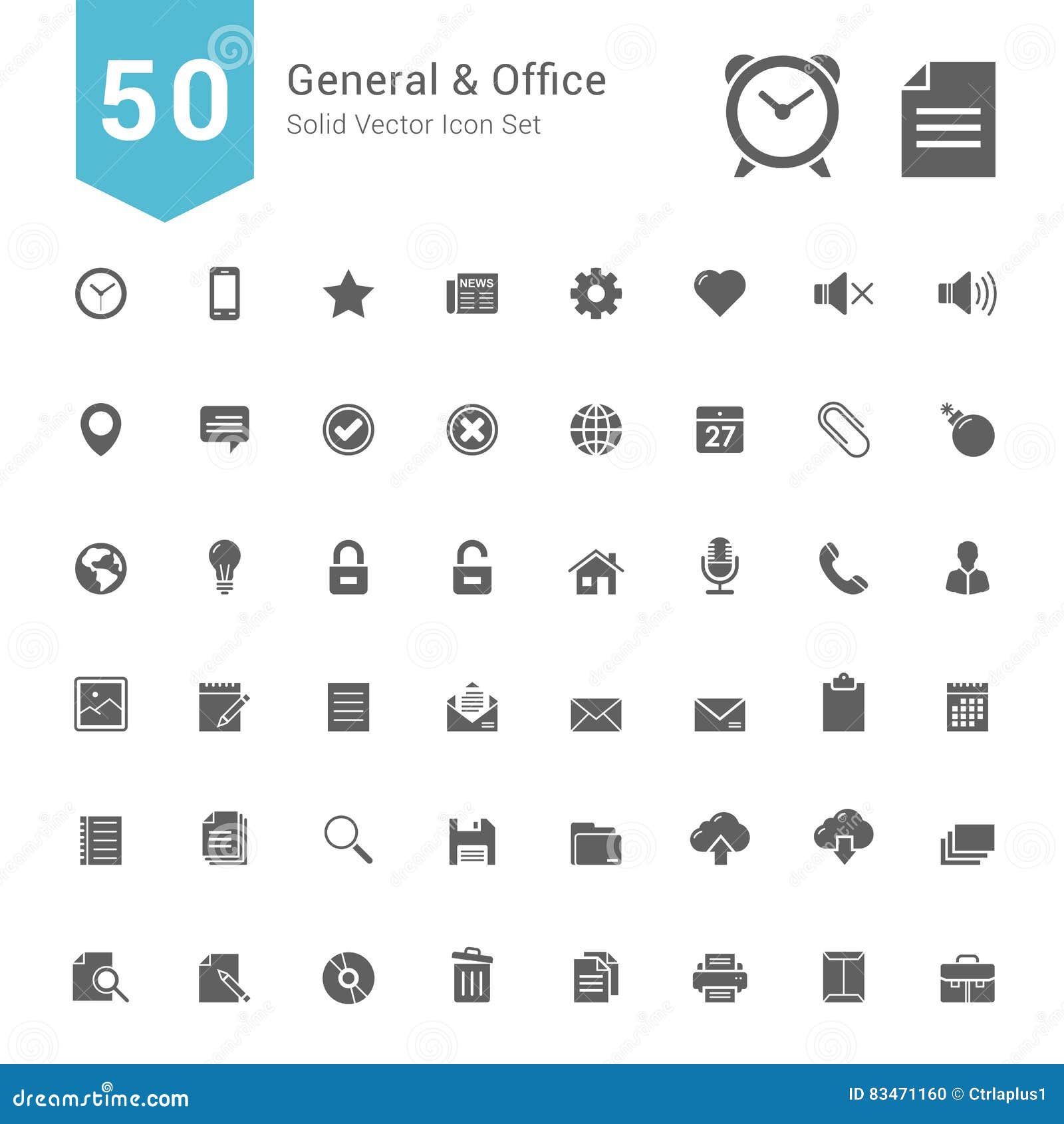 General and Office Icon Set. 50 Solid Vector Icons. Stock Vector ...