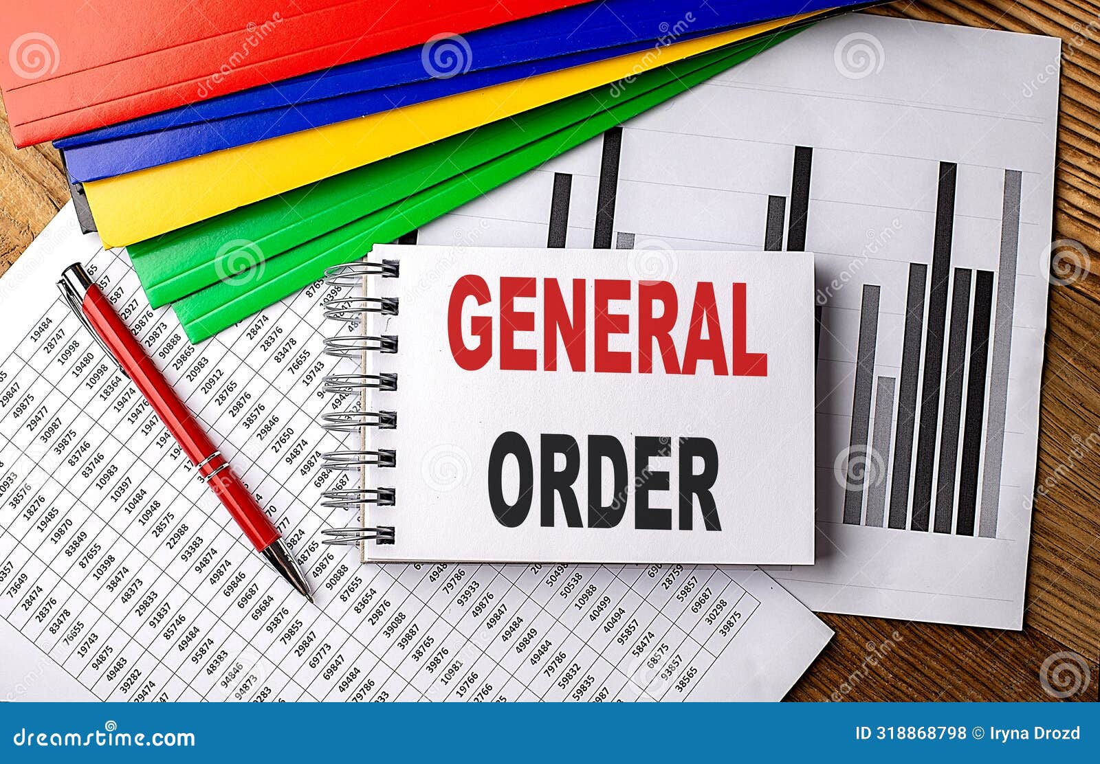 GENERAL ORDER Text on Notebook with Folder on Chart Stock Photo - Image ...