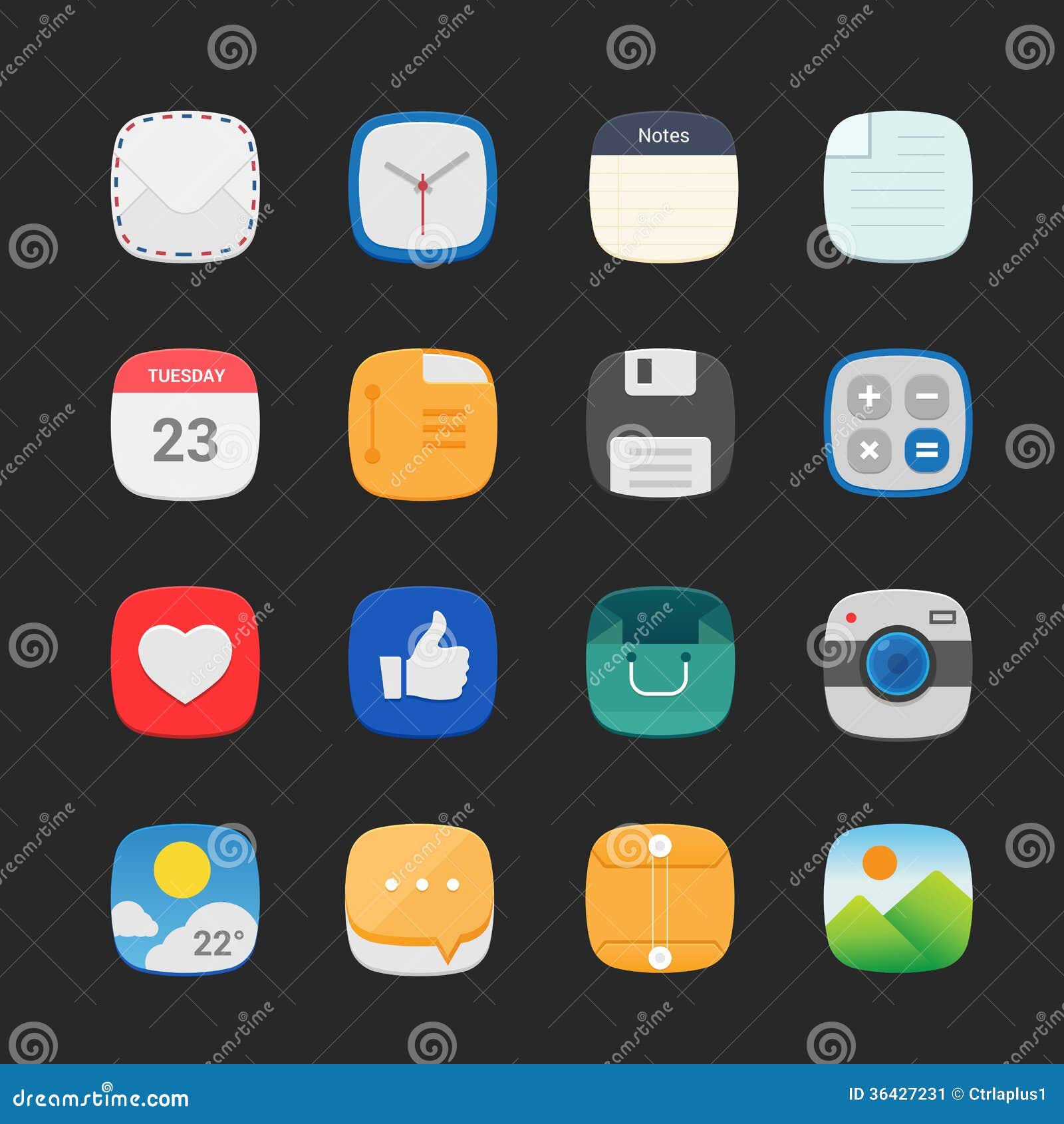 General Round Flat Icon Set Stock Vector - Illustration of company ...