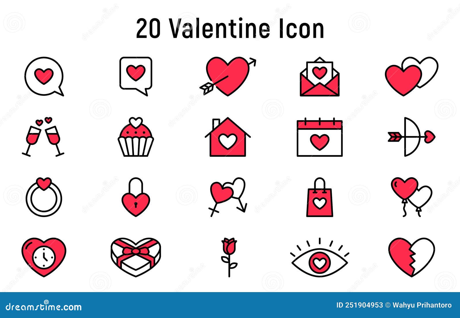 20 Valentine Icon Set stock vector. Illustration of calendar - 251904953