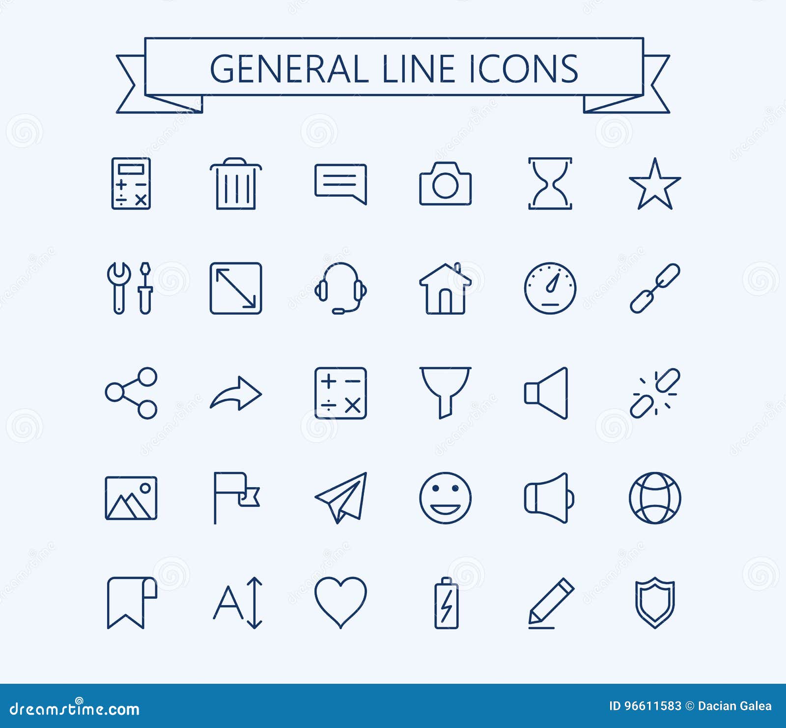 General Vector Icons Set 2. Thin Line Outline 24x24 Grid Stock Vector ...