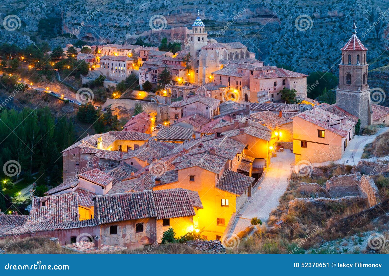 General View of Albarracin in Evening Stock Image - Image of church ...