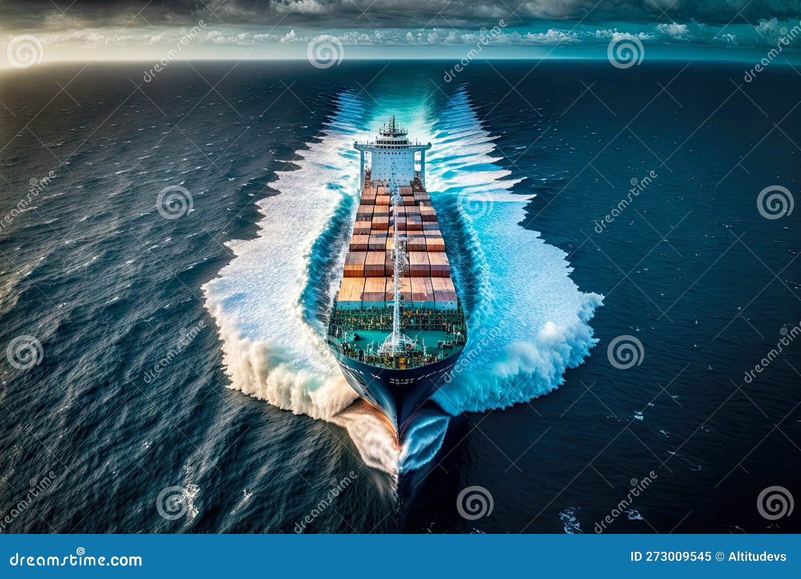General View Cargo Ship with Containers on Deck Sailing on Waves Stock ...