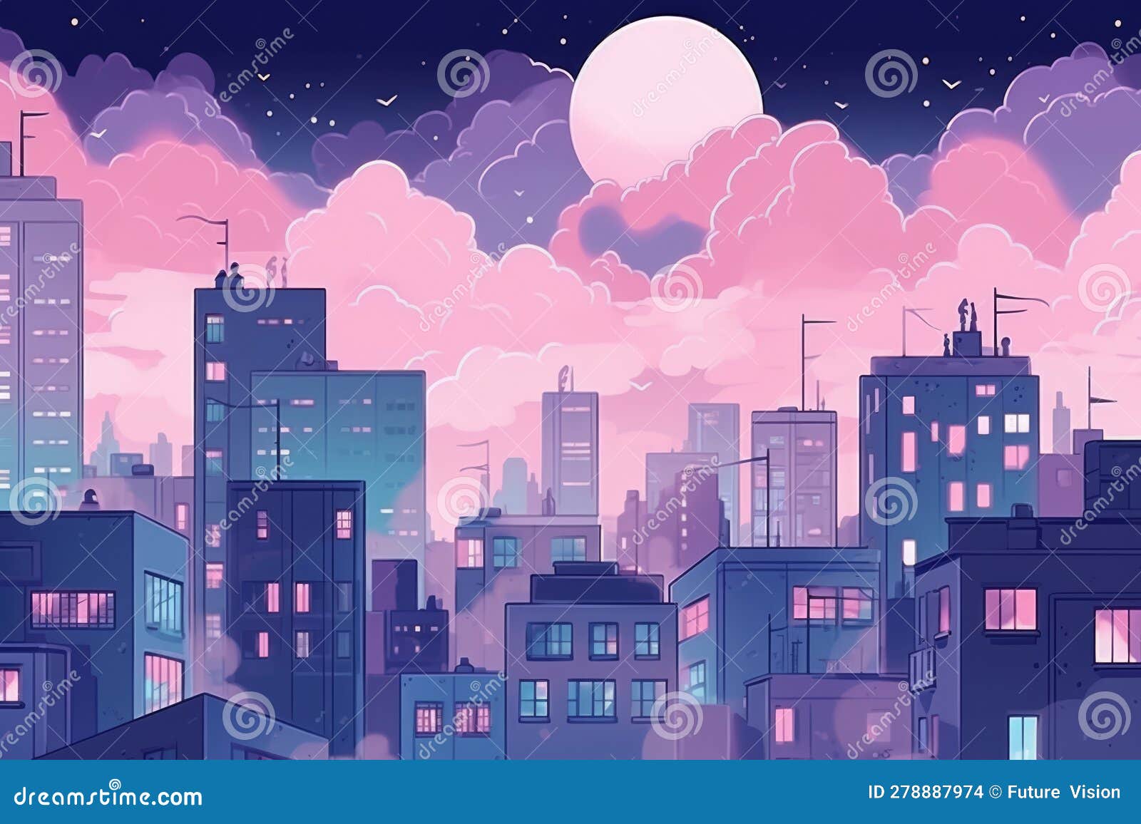 General View of Cityscape at Night in Pastel Colours, Created Using ...