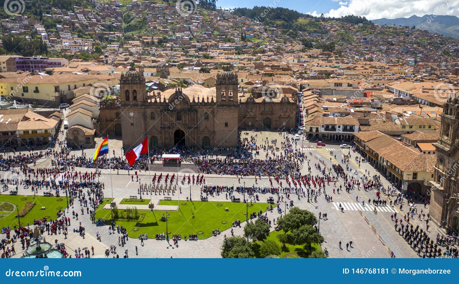General View of Cusco`s Main Plaza with Parade and Crowd Stock Image ...