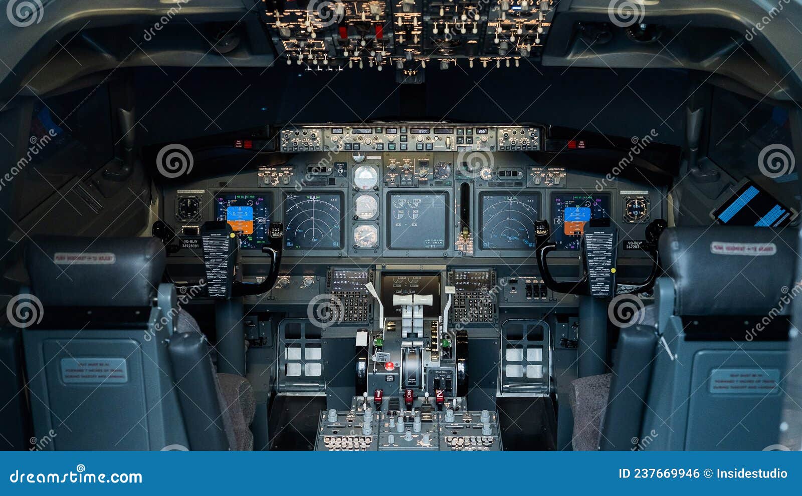 General View of the Empty Cockpit Cockpit. Commercial Flight Simulator ...