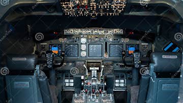 General View of the Empty Cockpit Cockpit. Commercial Flight Simulator ...