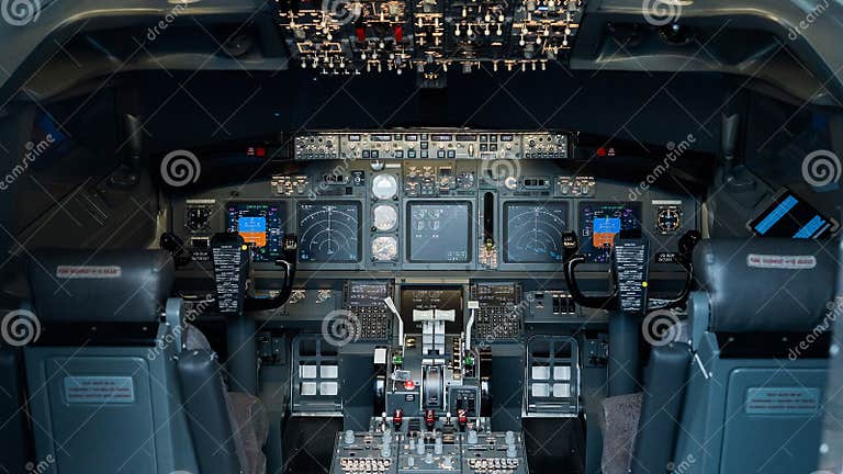 General View of the Empty Cockpit Cockpit. Commercial Flight Simulator ...