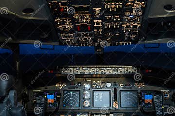 General View of the Empty Cockpit Cockpit. Commercial Flight Simulator ...