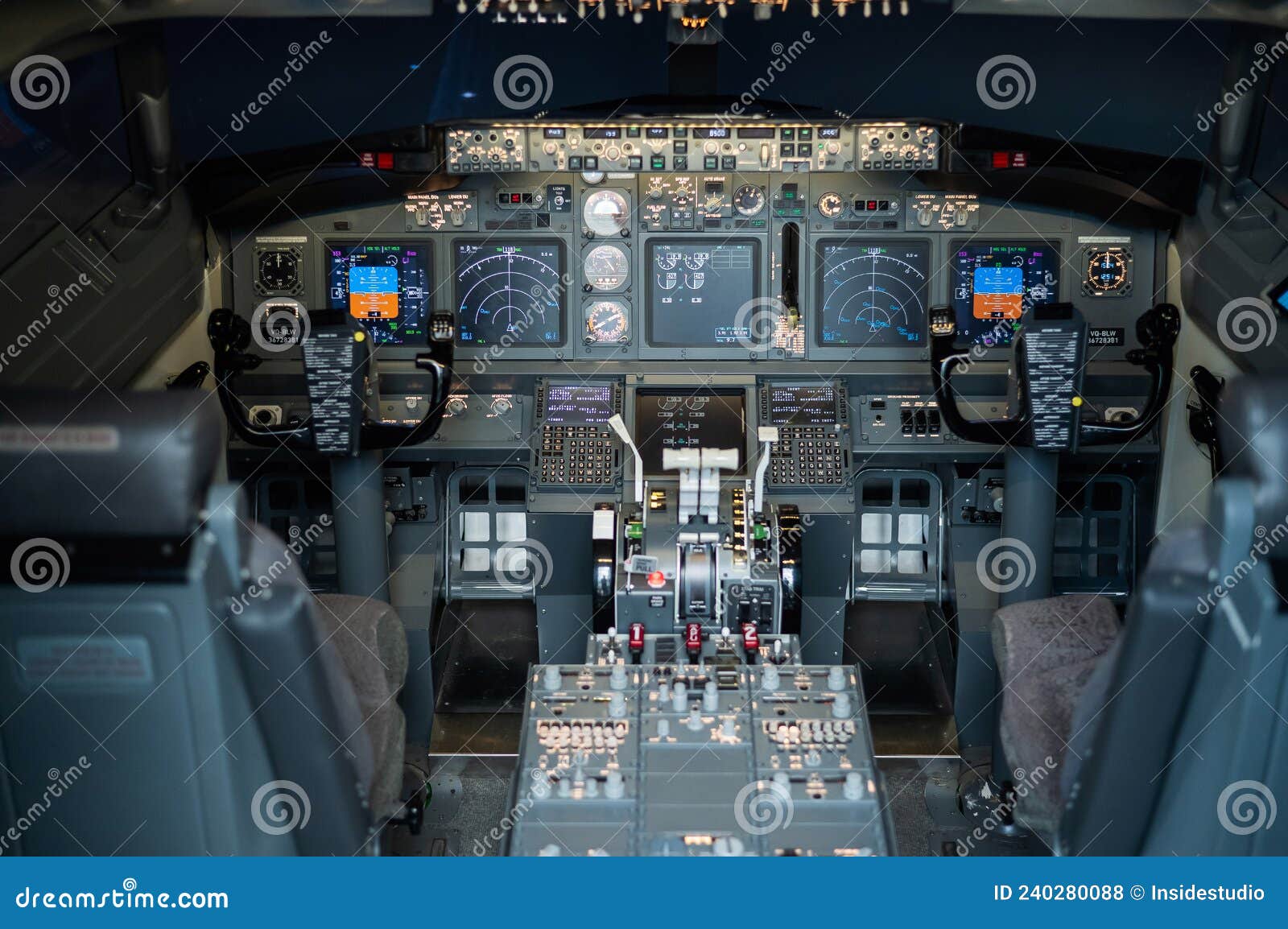 General View of the Empty Cockpit Cockpit. Commercial Flight Simulator ...