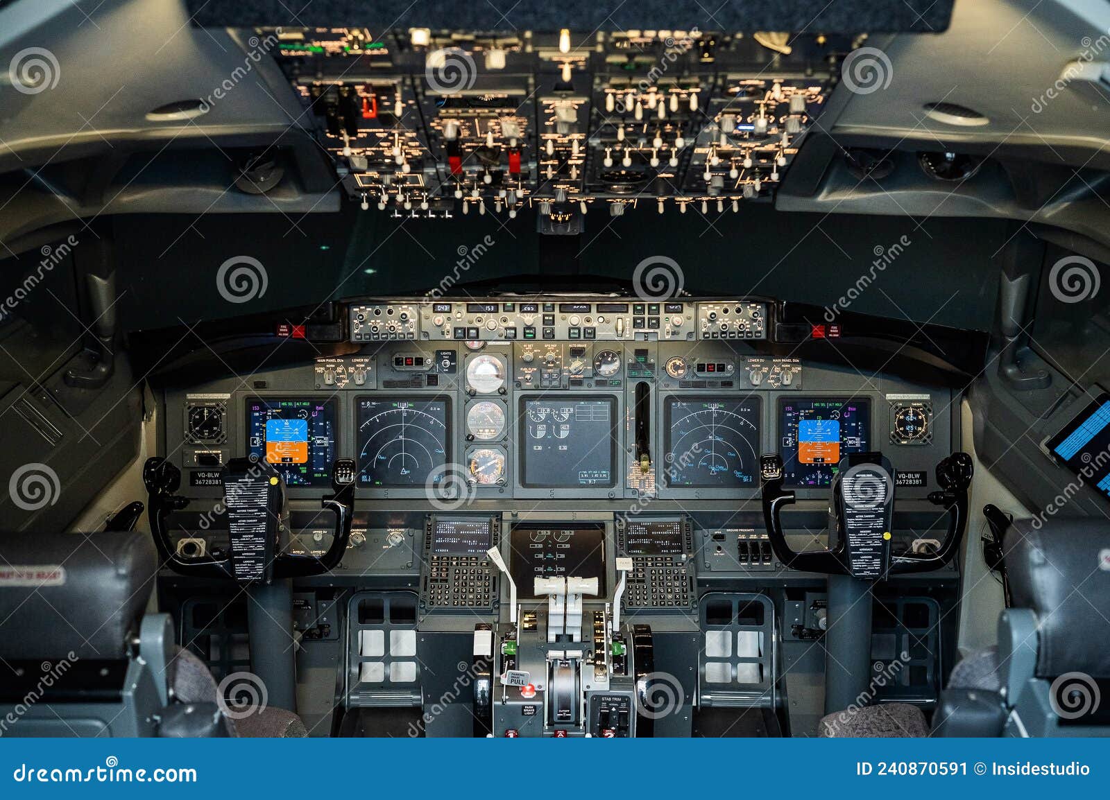 Empty Cockpit Of An Airplane Pilot On A Sky Background Stock Photo ...