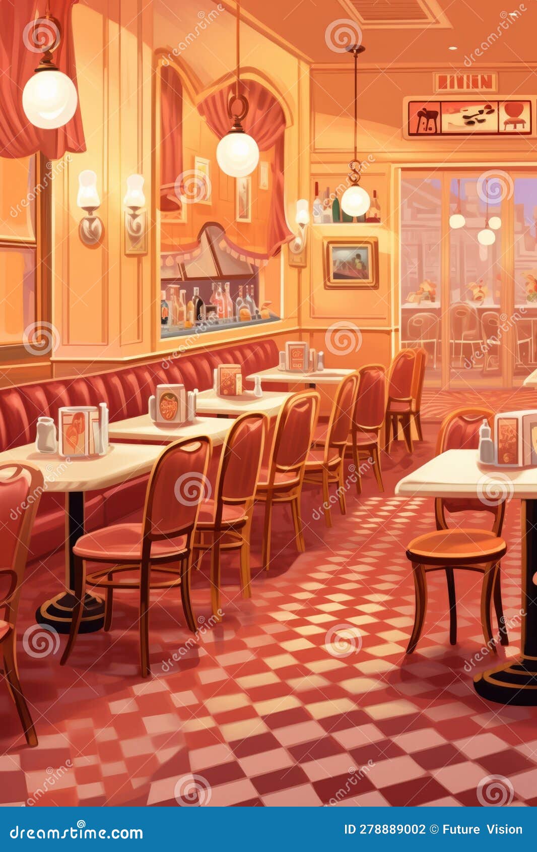 General View of Fancy Restaurant Interiors with Big Window, Created ...